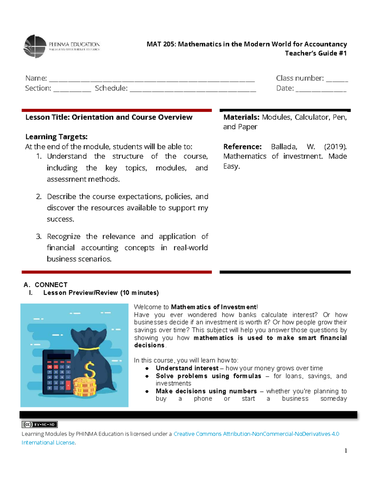 MAT 205: Orientation and Course Overview for Mathematics of Investment ...