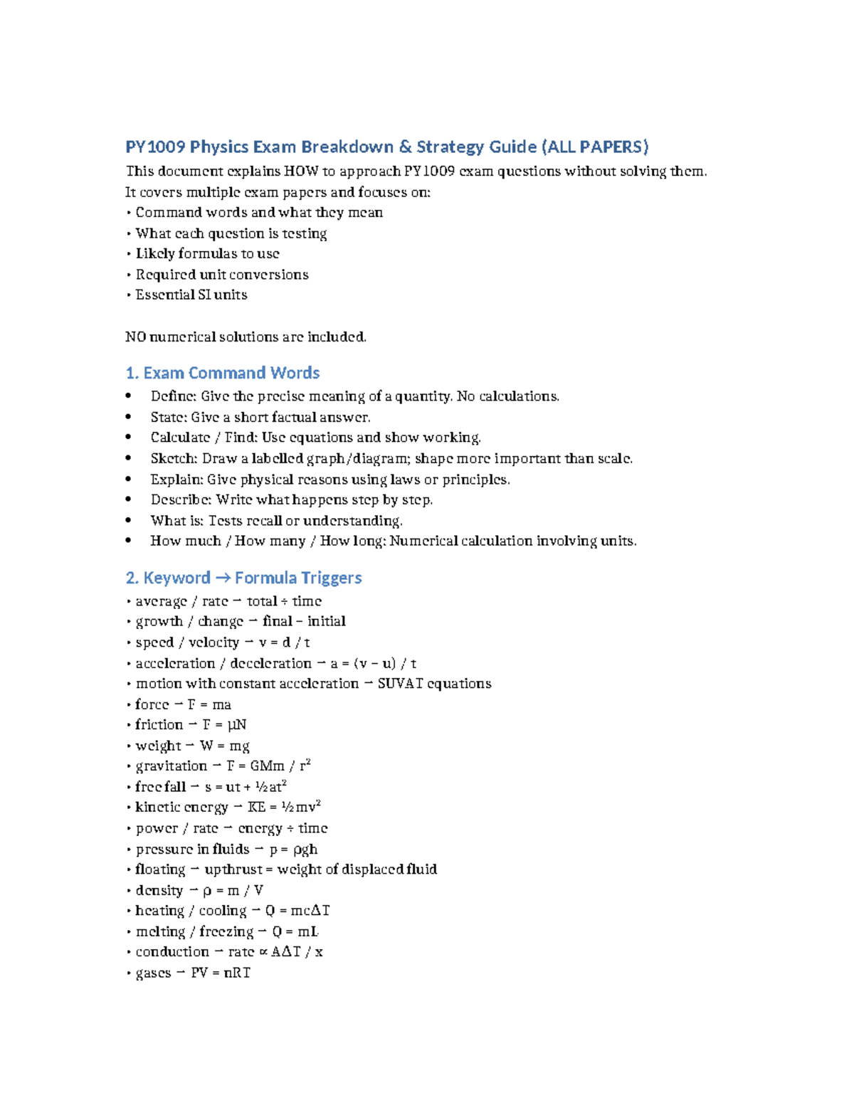 PY1009 Physics Exam Strategy Guide: Breakdown of All Papers - Studocu