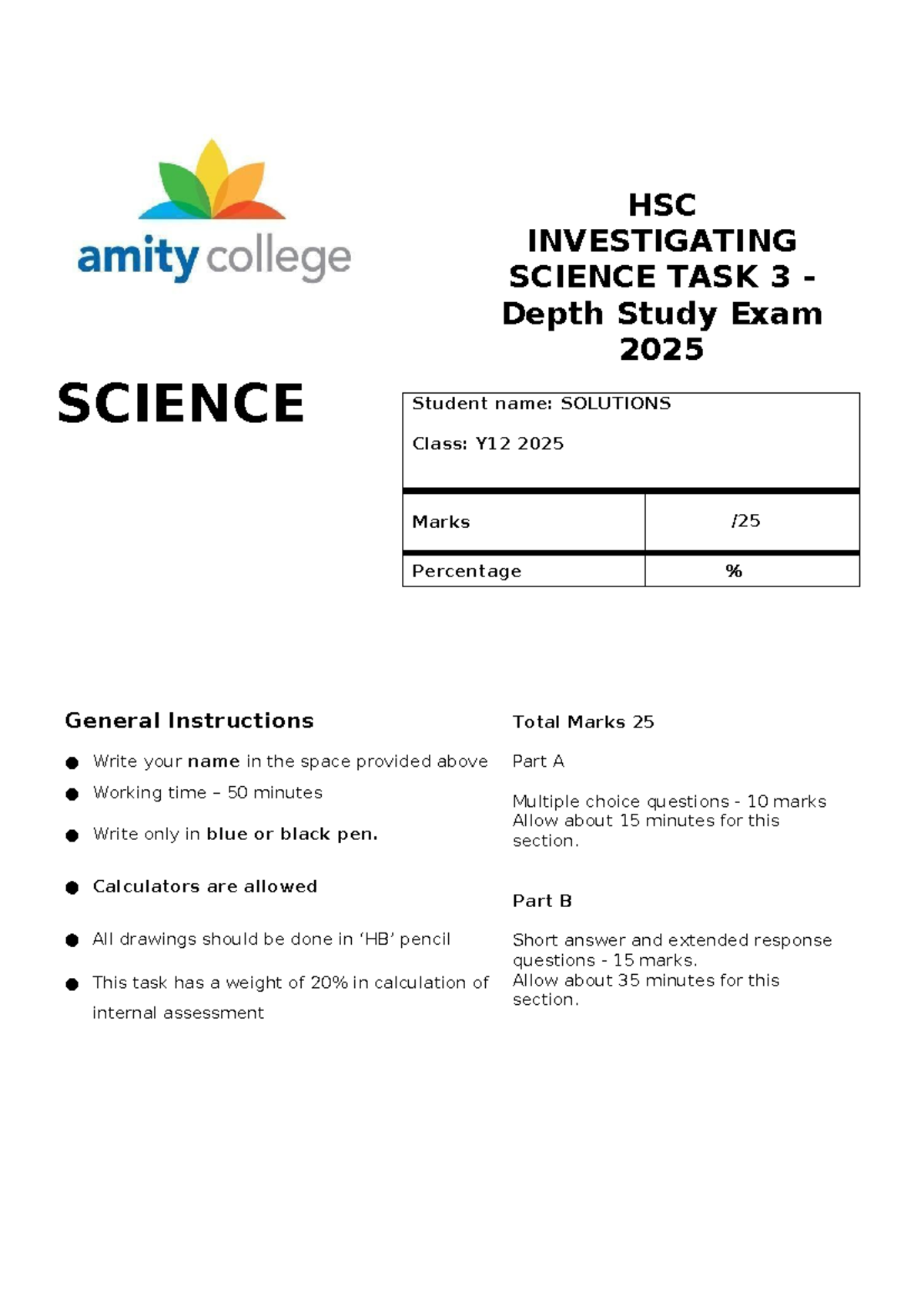 2025 HSC Investigating Science Task 3 Depth Study Exam Solutions - Studocu
