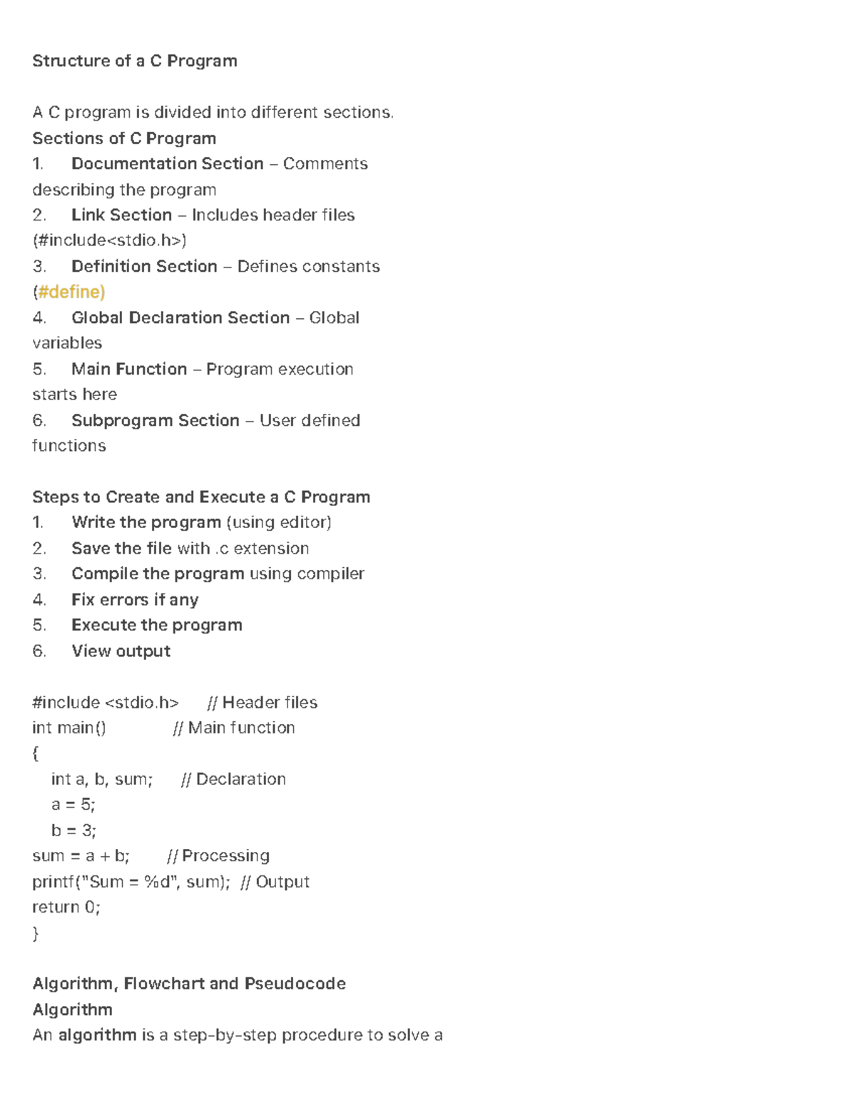 C Programming Structure Overview: Key Sections & Concepts - Studocu