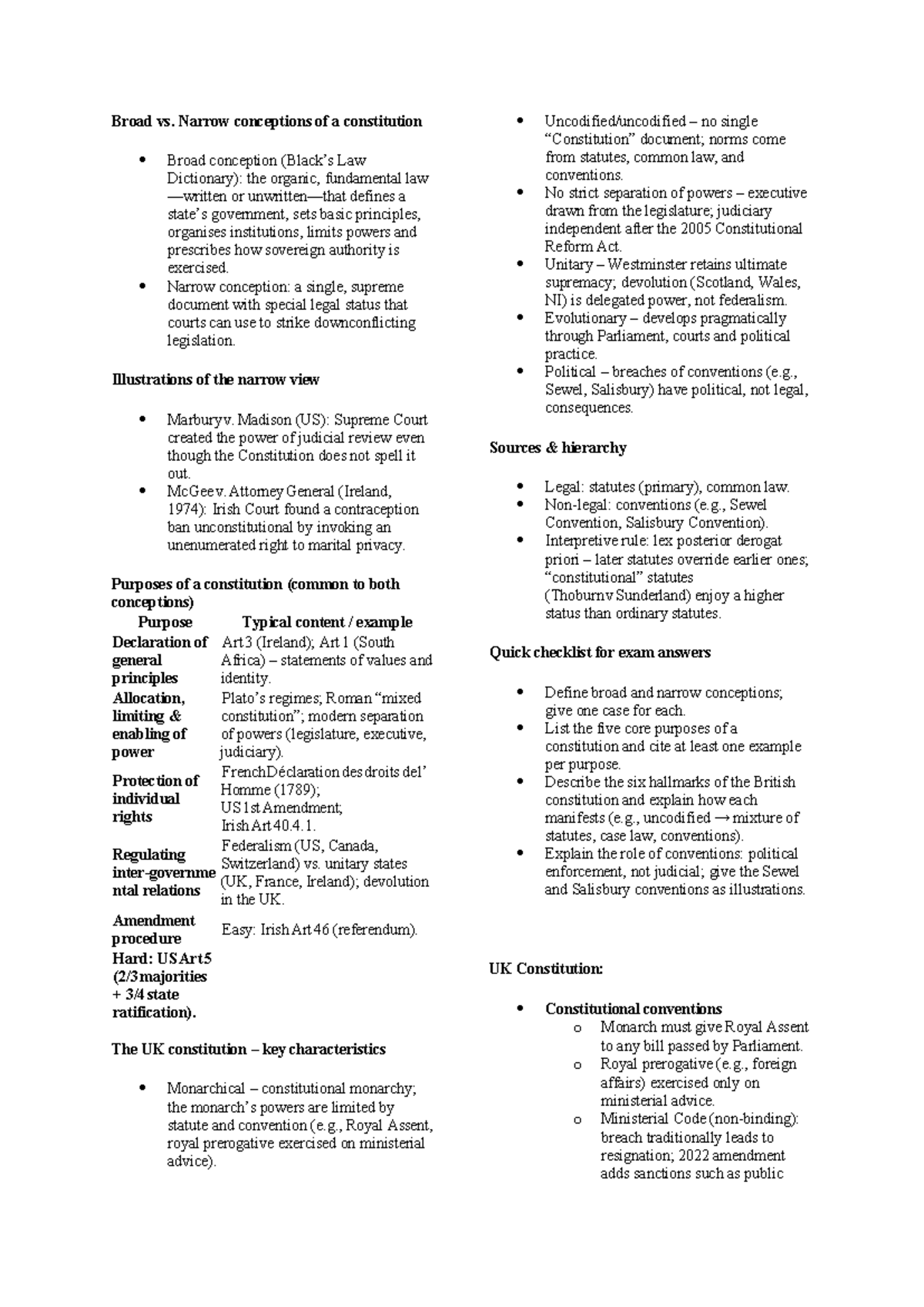 Public Law Notes: Broad vs. Narrow Conceptions of Constitution - Studocu