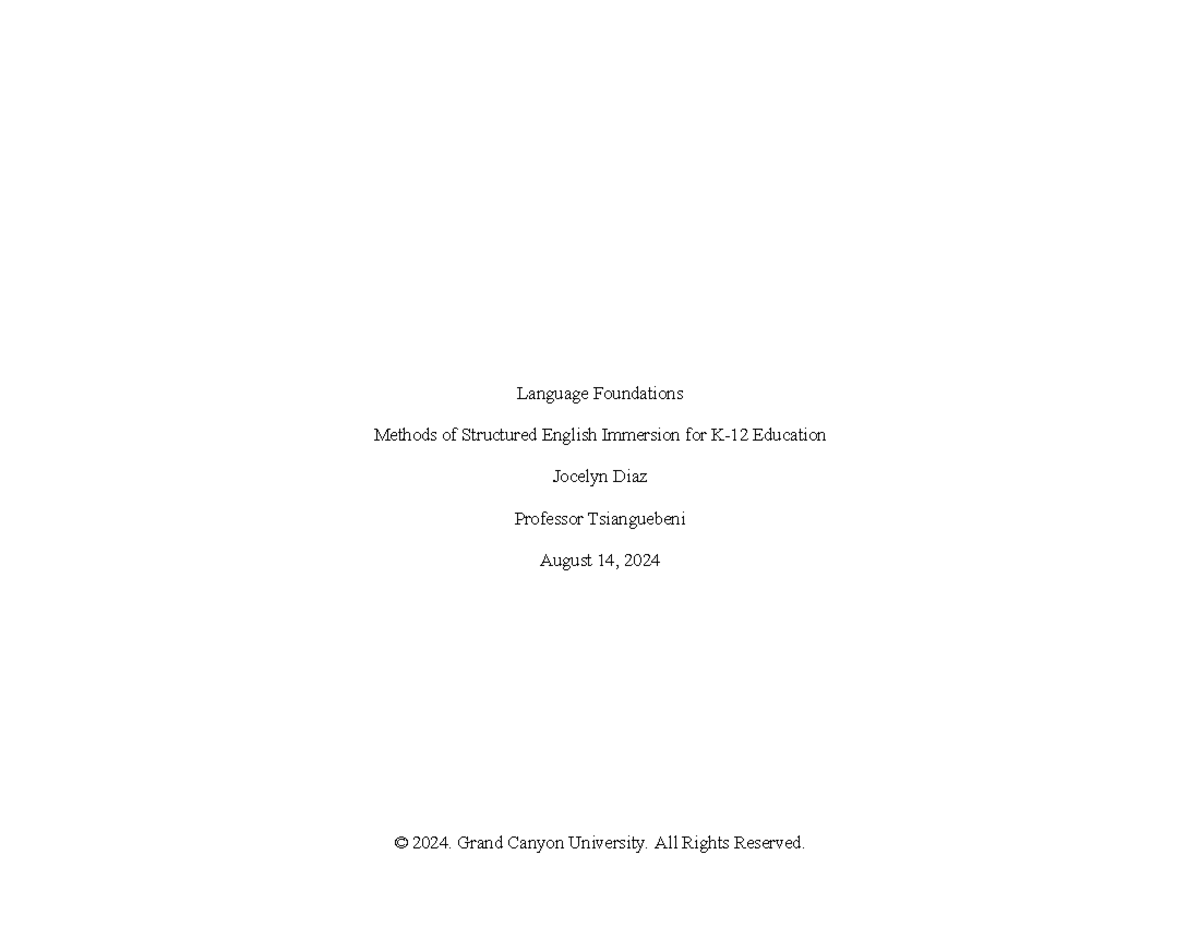 ESL-546 Lesson Notes: Strategies for Language Foundations in K-12 - Studocu