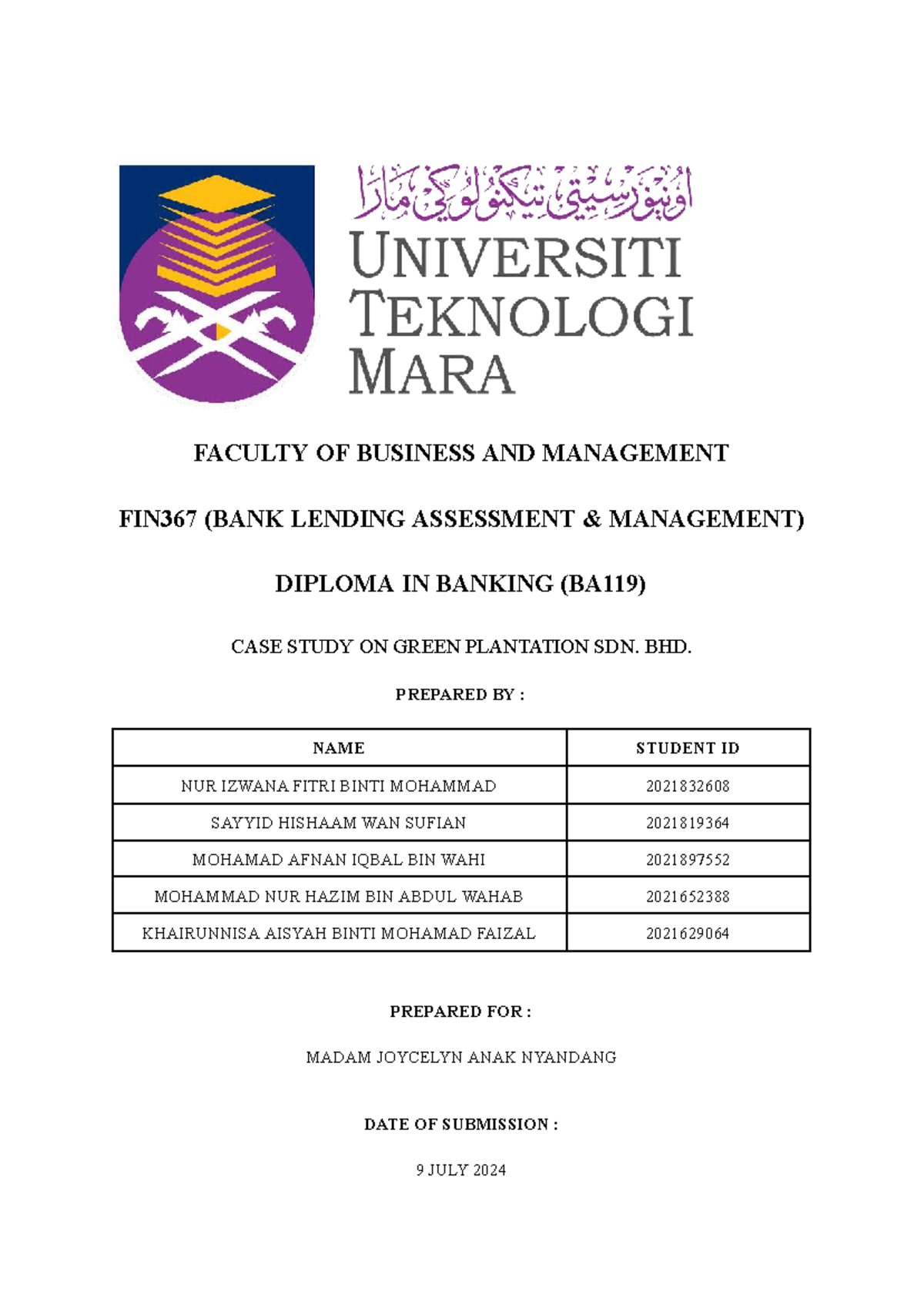 FIN367 CASE Study (Maybank) - FACULTY OF BUSINESS AND MANAGEMENT FIN367 ...