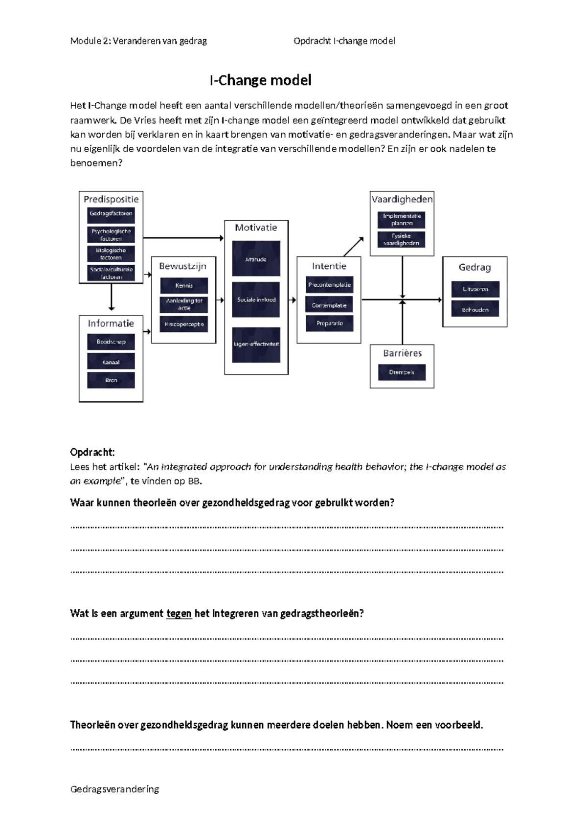 Verwerkingsopdracht I-Change Model: Gedragsverandering en Motivatie ...