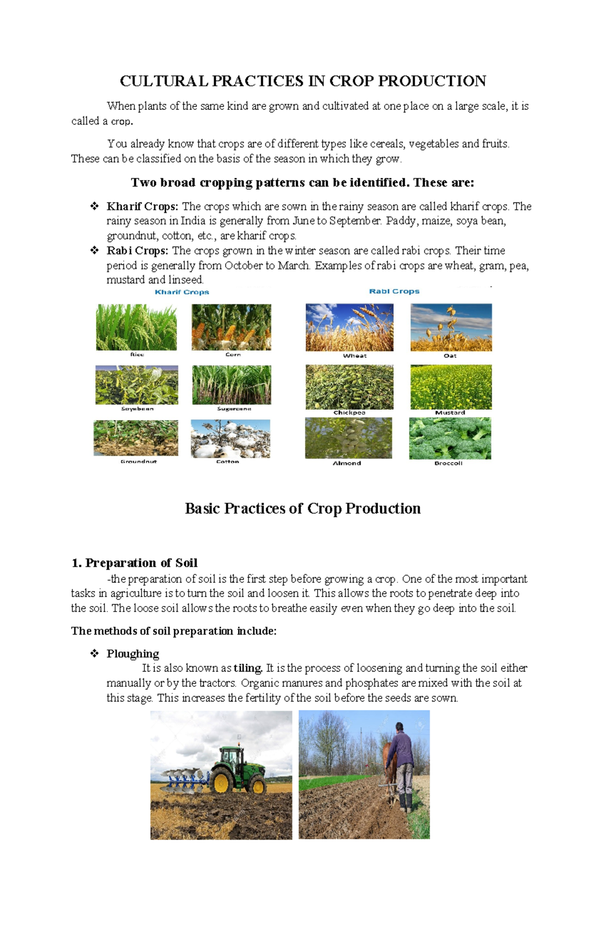 CROP PRODUCTION PRACTICES: Kharif & Rabi Overview (MODULE) - Studocu