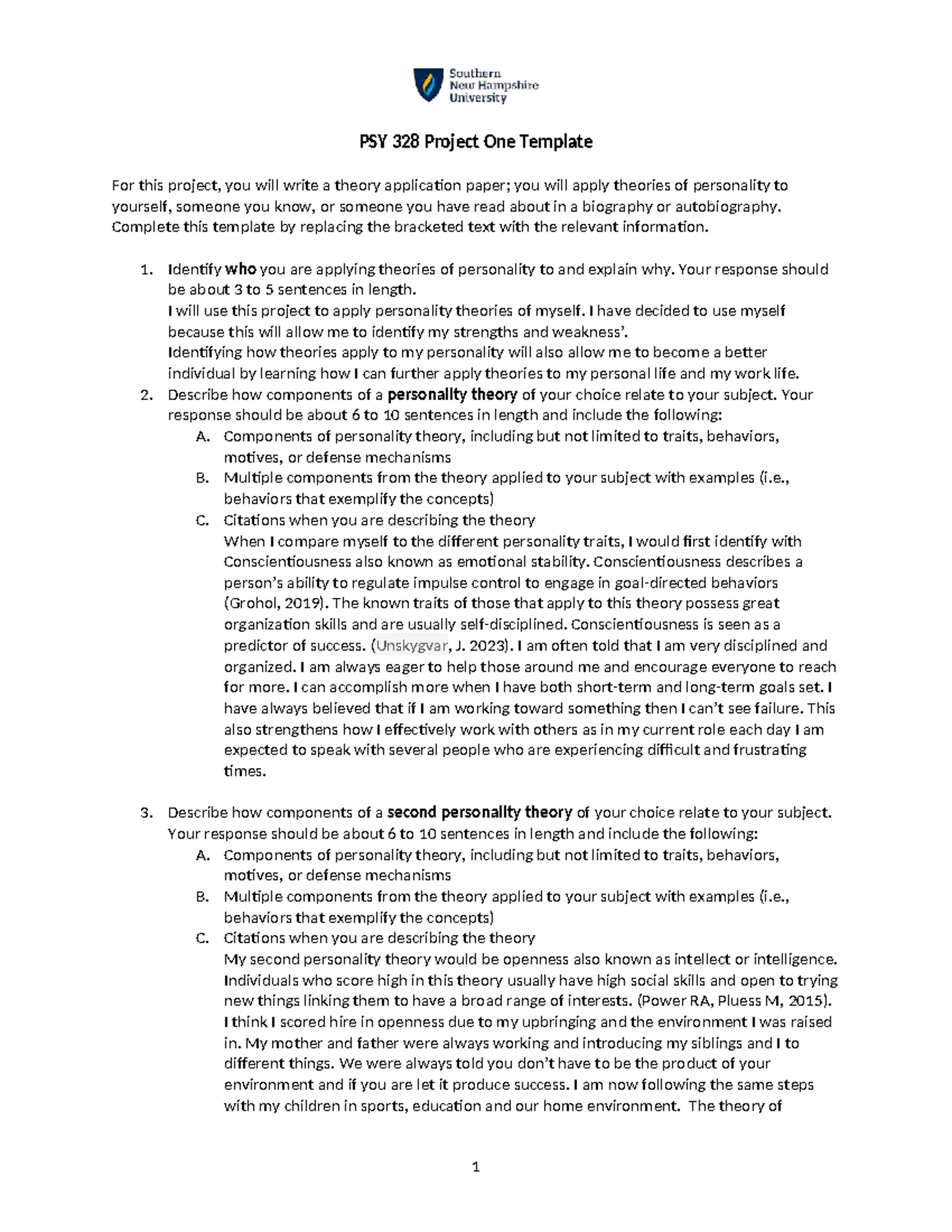 PSY 328 Project One Template - PSY 328 Project One Template For this ...