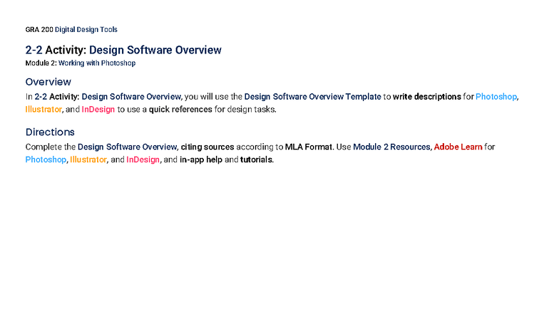 GRA 200 Activity: Design Software Overview for Photoshop & More - Studocu