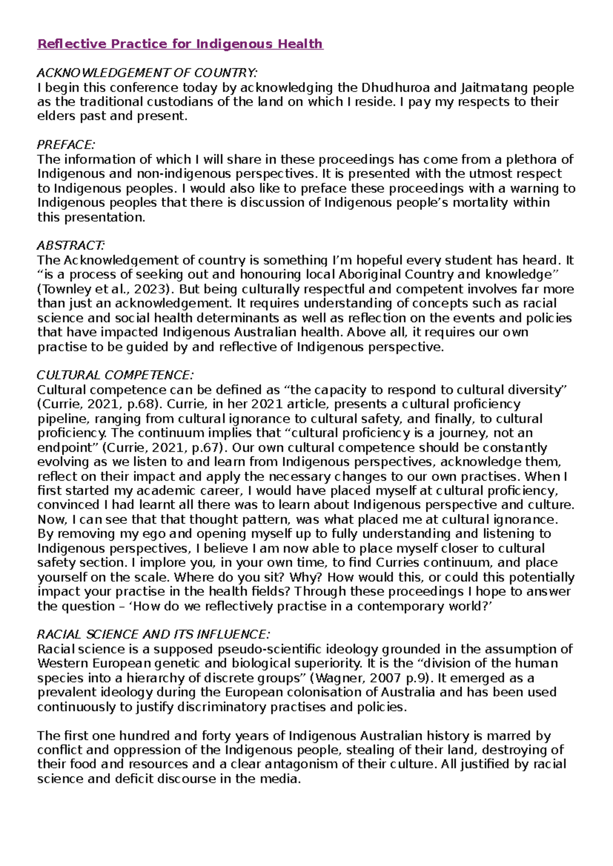 Reflective Practice in Indigenous Health: A Conference Presentation ...