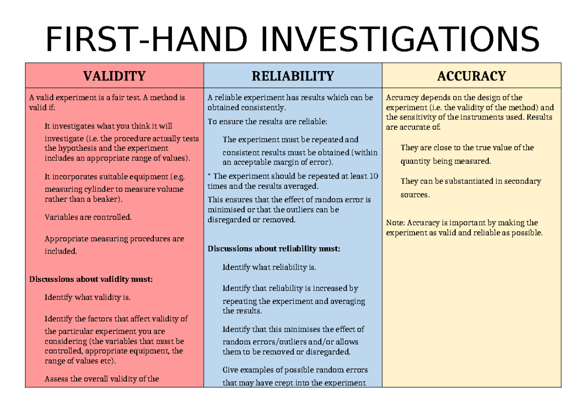 Reliability, Validity, and Accuracy in Experiments: A Comprehensive ...