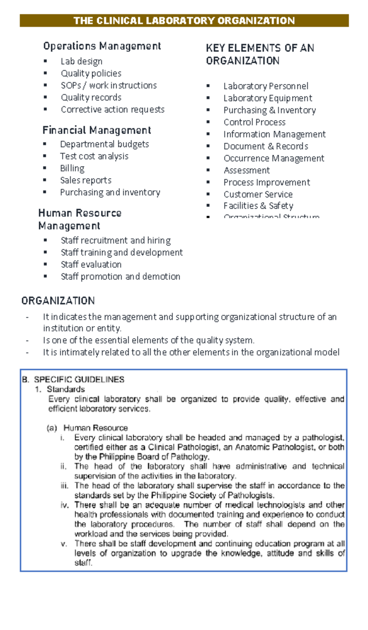 Clinical Laboratory Organization Overview & Management (CLM 101) - Studocu