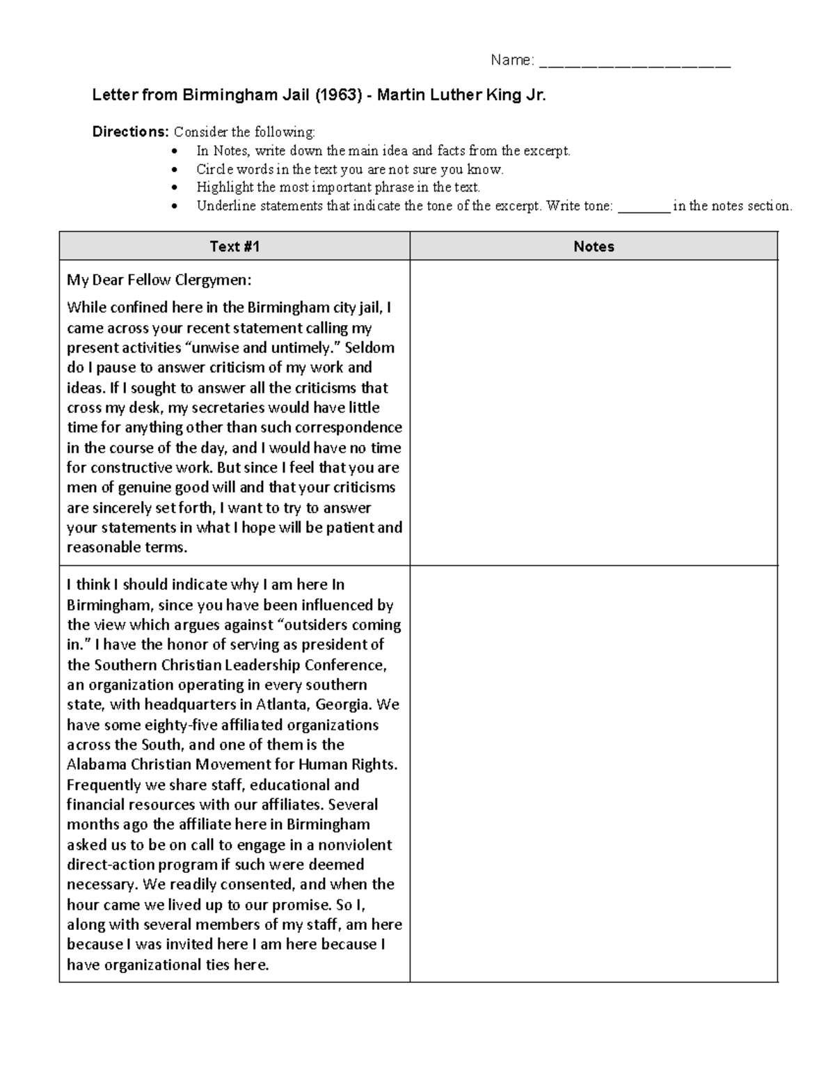 Letter from Birmingham Jail: Analysis and Reflection Notes - Studocu