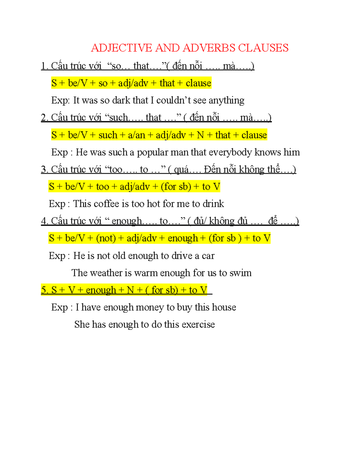 Adjective and Adverb Clauses: Structures and Examples - Studocu