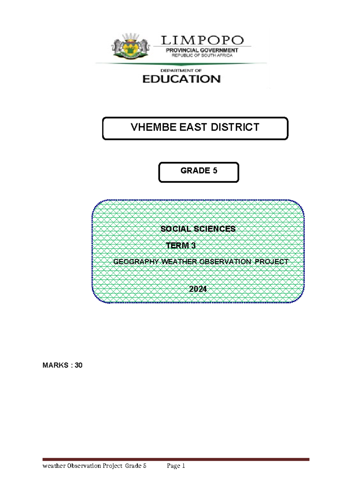 Grade 5 Term 3 Geography Weather Observation Project 2024 - Studocu
