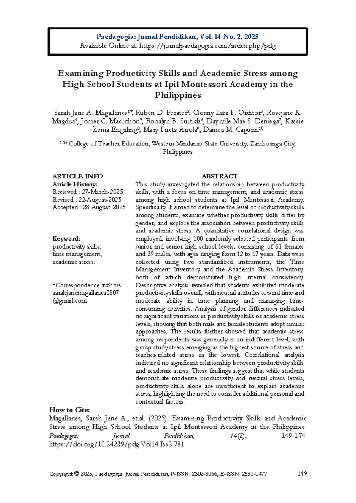 Examining Productivity Skills and Academic Stress in High School ...