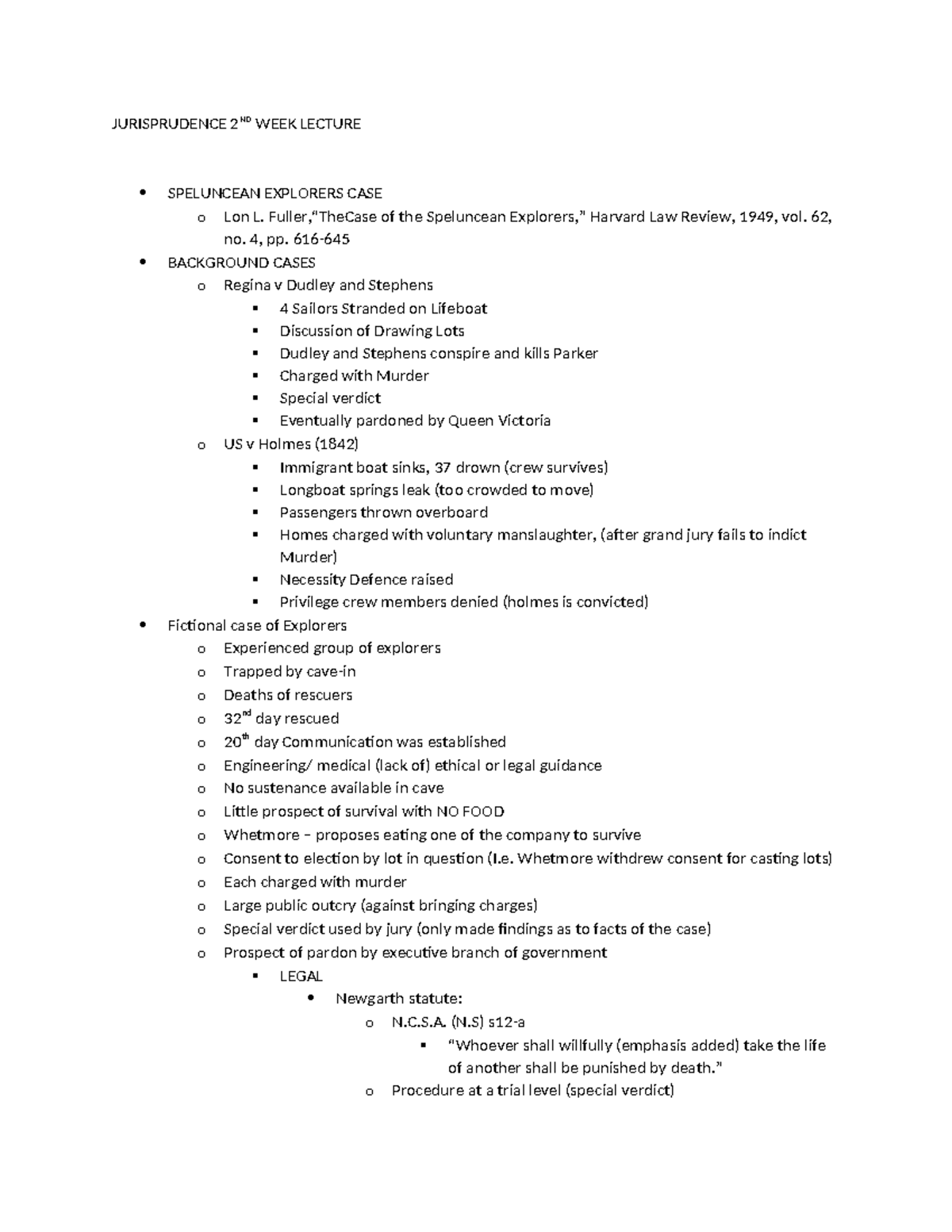 JURISPRUDENCE 2ND WEEK LECTURE: SPELUNCEAN EXPLORERS CASE ANALYSIS ...
