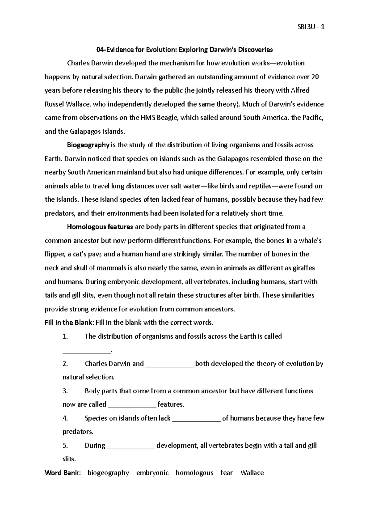SBI3U 1: Evidence for Evolution - Darwin & Natural Selection Insights ...