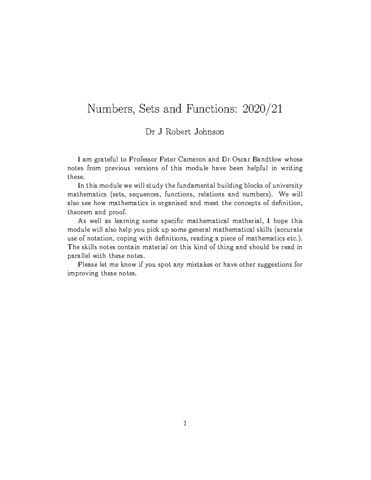 Lecture Notes on Numbers, Sets, and Functions (MATH101) - Studocu