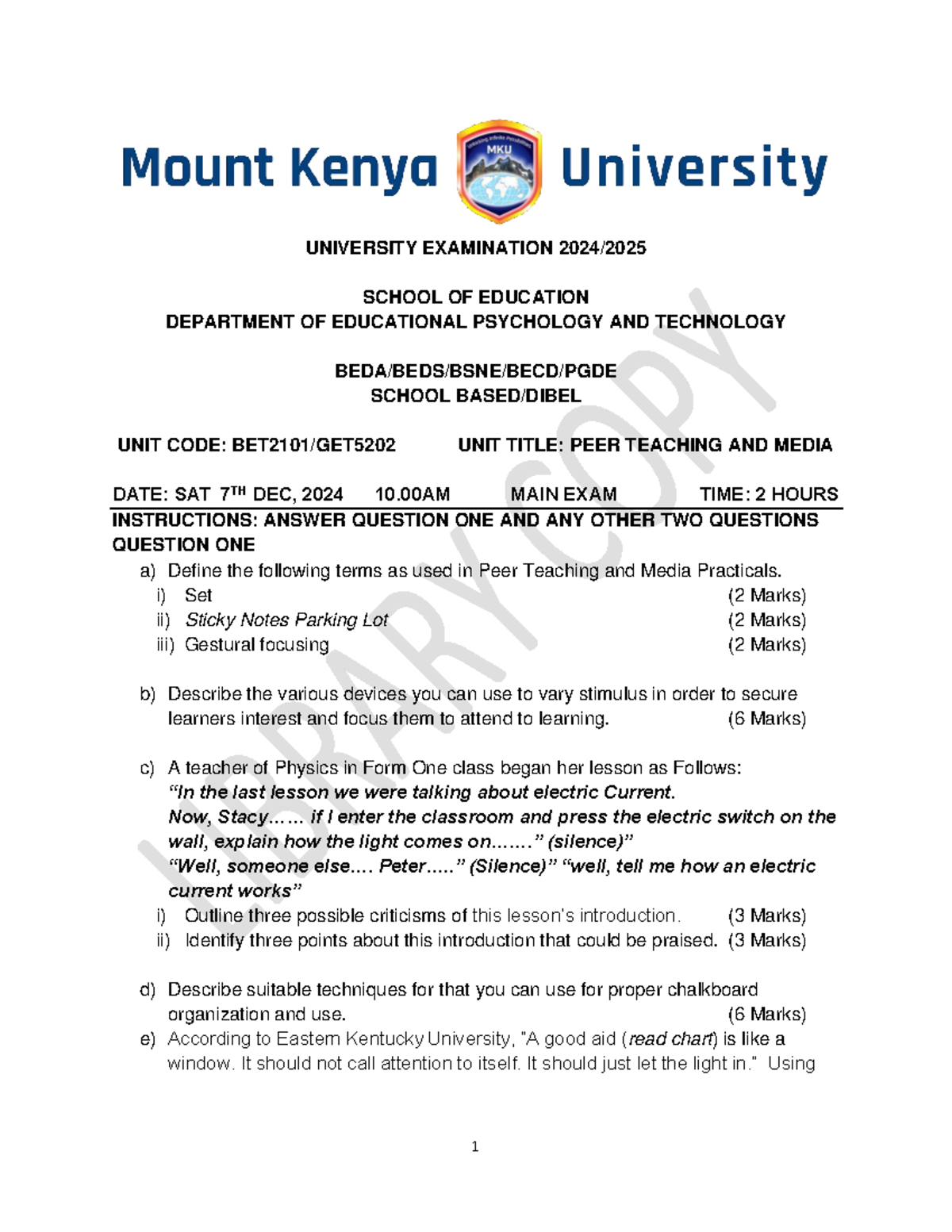 BET2101 GET5202 Peer Teaching and Media Exam Notes - Studocu