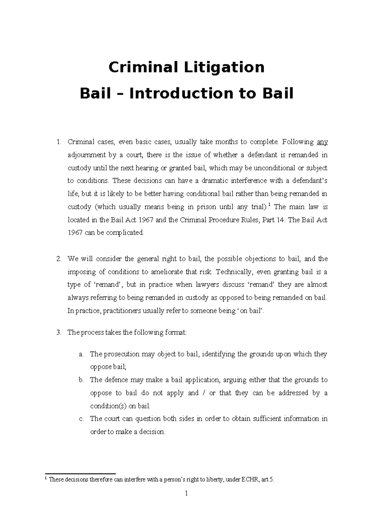 Introduction to Bail in Criminal Litigation (CLP 101) - Studocu