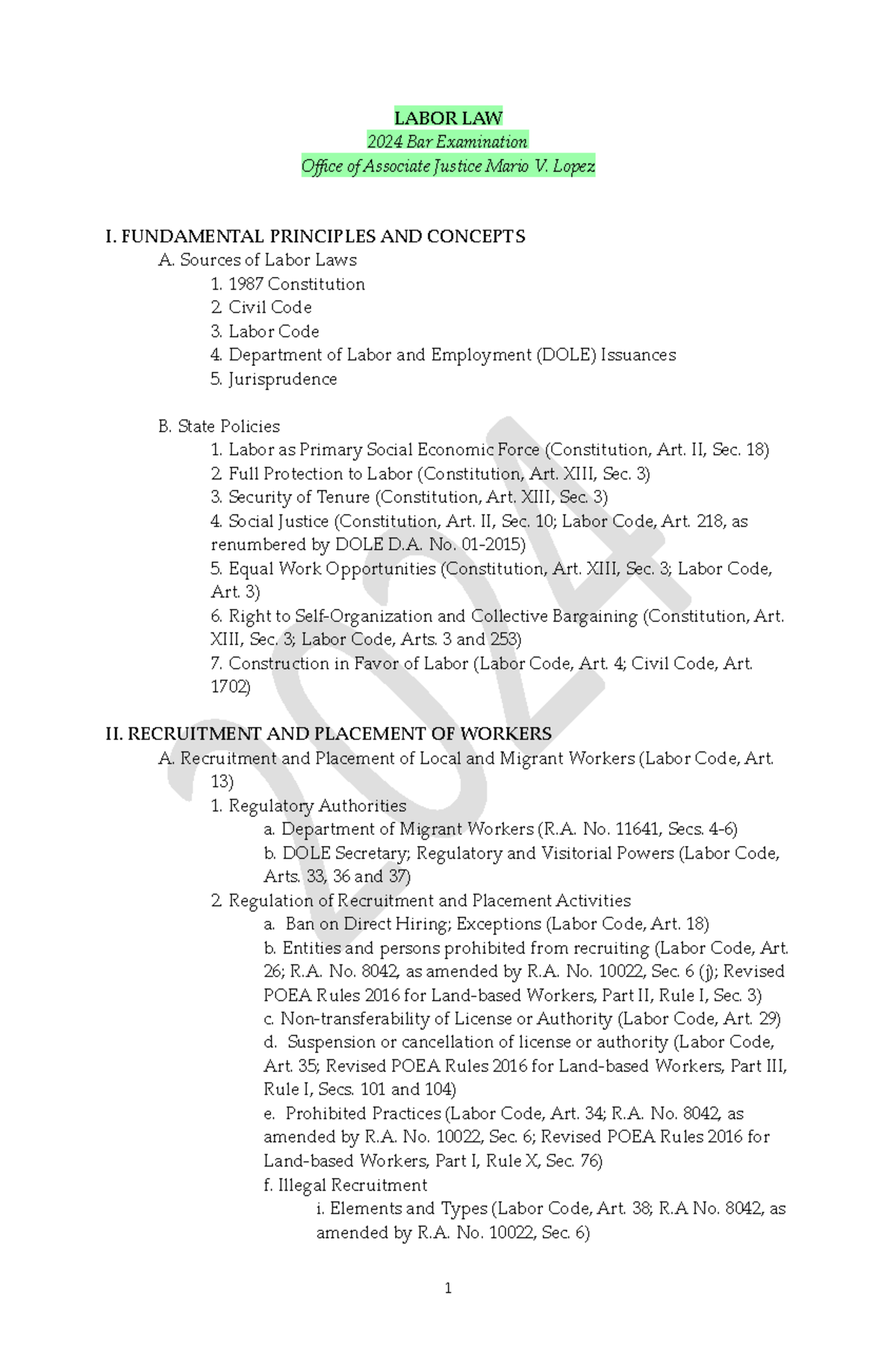 Labor Law Overview - 2024 BAR EXAM SYLLABUS - Studocu