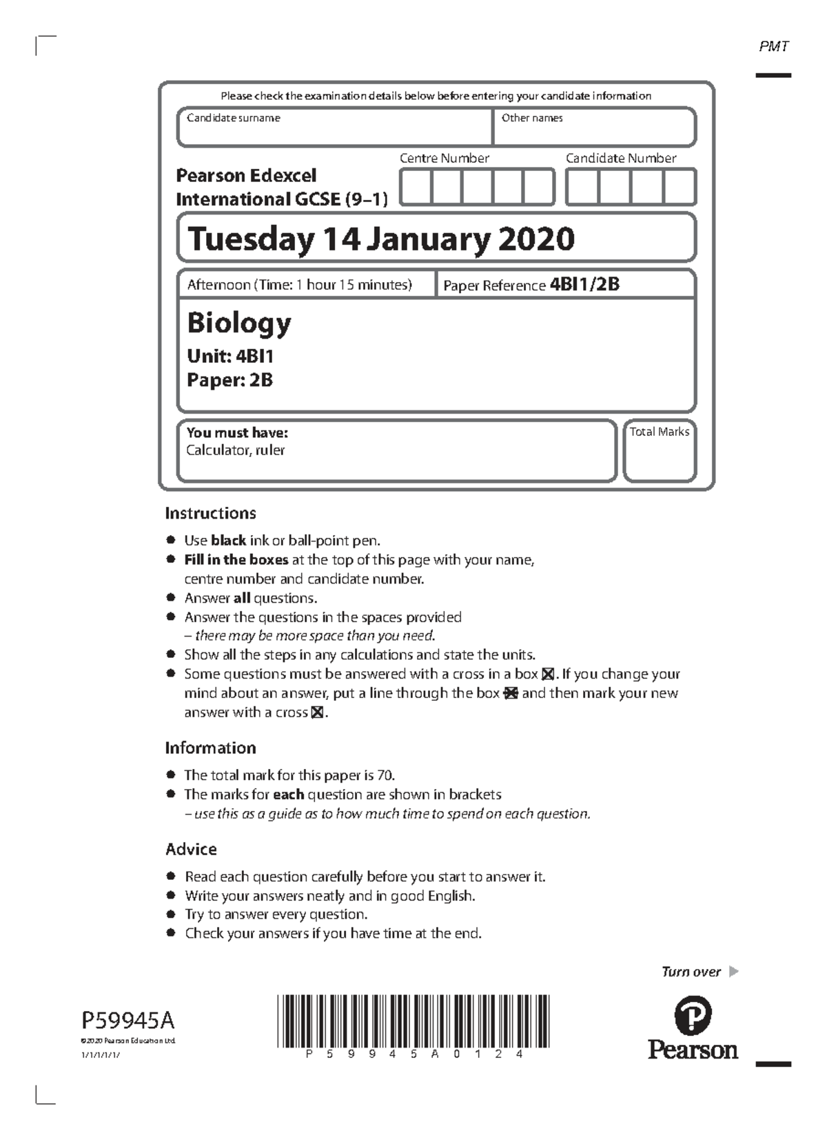 Biology Paper 2 (4BI1) Exam Details - January 2020 - Studocu