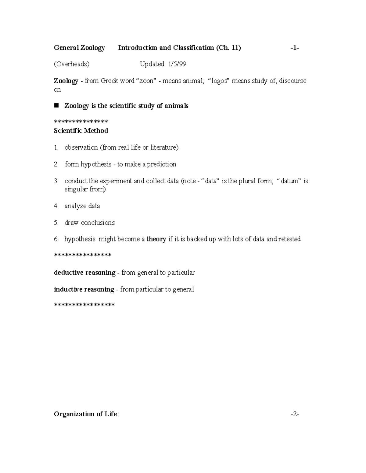 Zoology Introduction & Classification - Key Concepts (Ch 11) - Studocu
