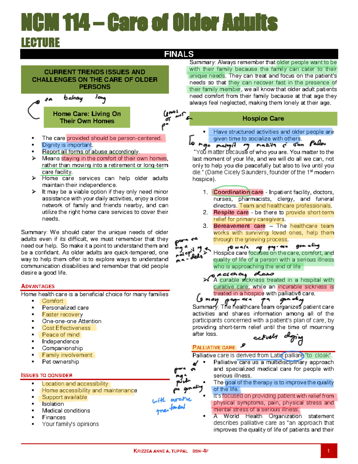 NCM 114 - Final Exam Notes on Care for Older Adults (Geria) - Studocu