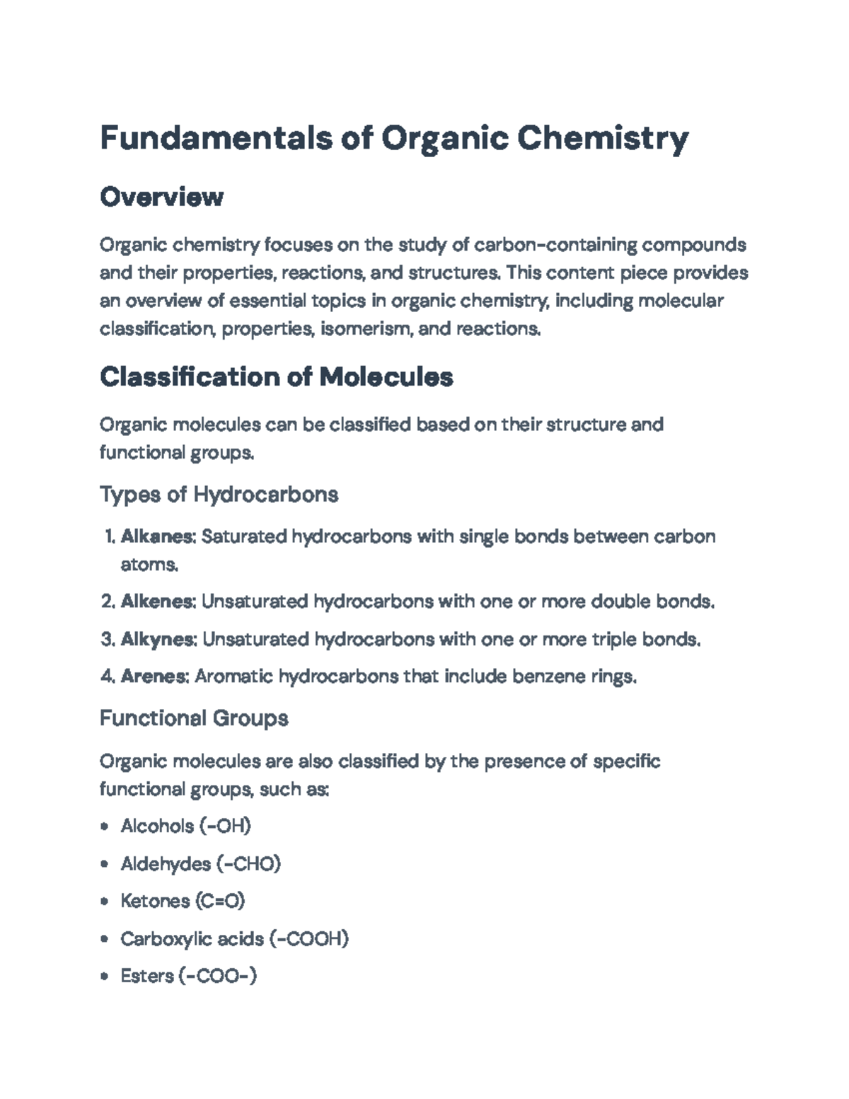 Fundamentals of Organic Chemistry: Key Concepts and Reactions ...