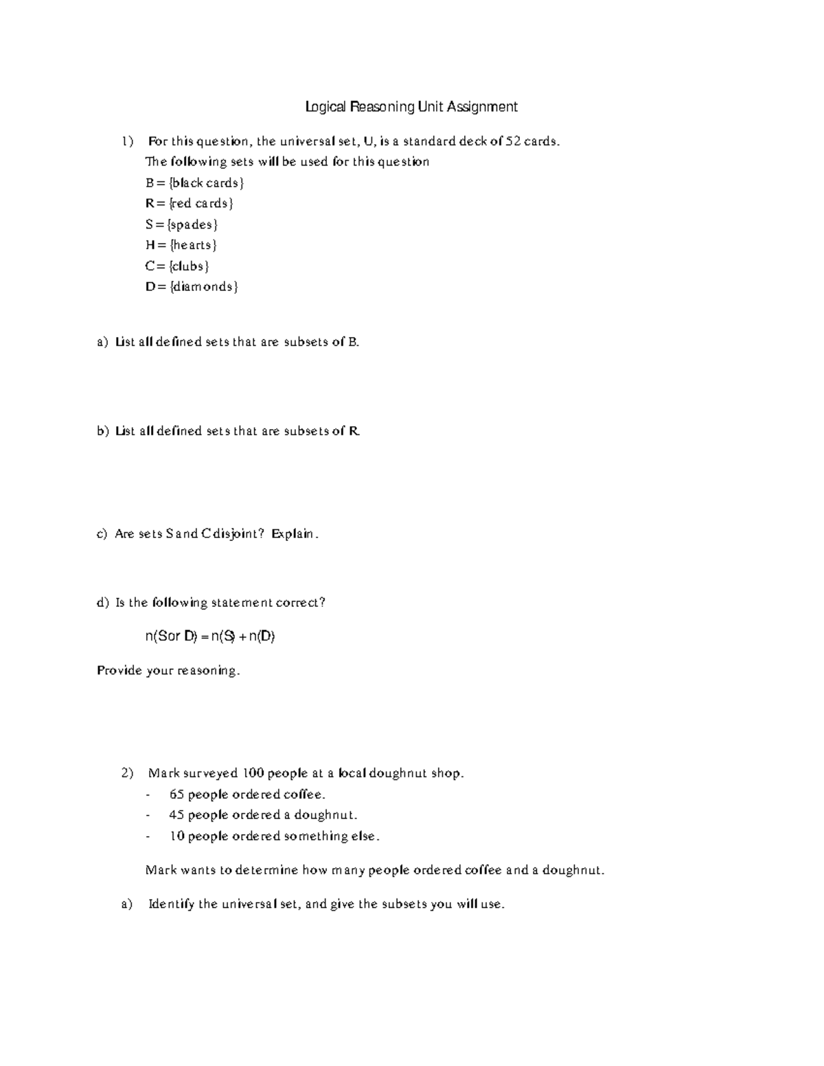 Logical Reasoning Unit Assignment 1: Set Theory & Venn Diagrams - Studocu