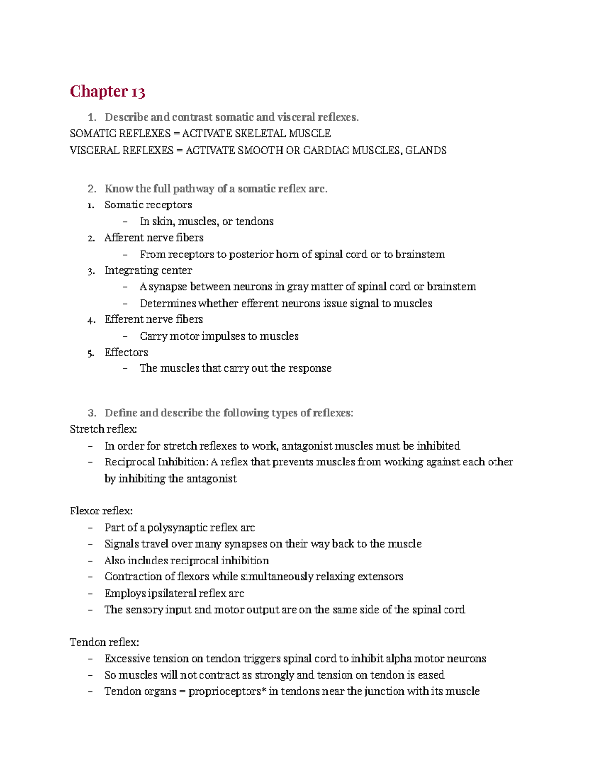 ANAT 101 Midterm Review: Key Concepts on Nervous System Structure & Function - Chapter 13 ...
