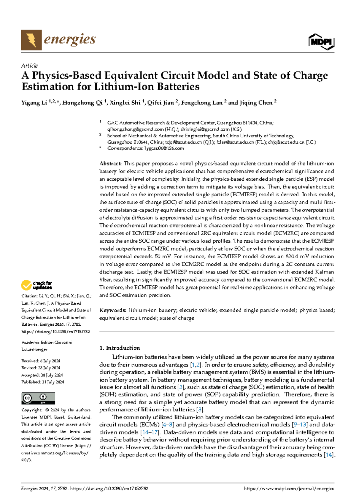 A Physics-Based Equivalent Circuit Model and SOC Estimation for ...