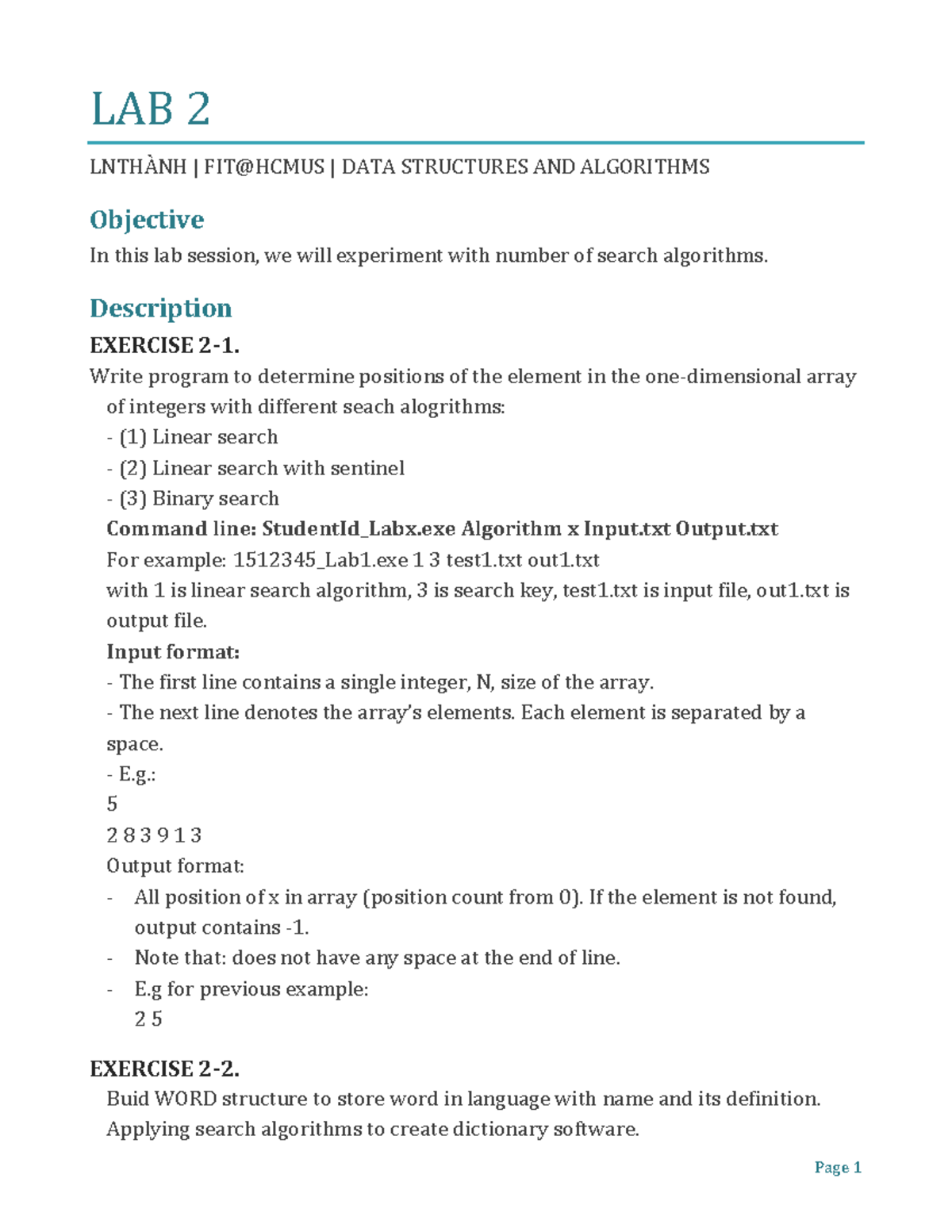 Lab 2 - Search Algorithms Implementation - FIT@HCMUS - Studocu