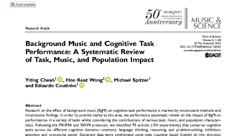 Research Article: Systematic Review of Background Music's Impact on ...