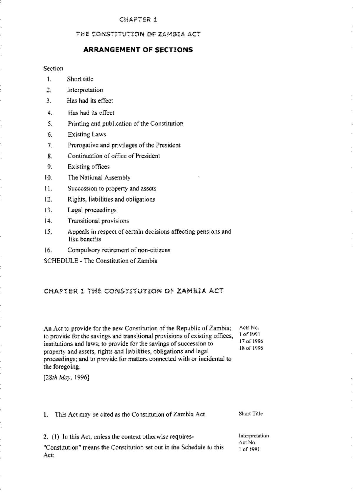 Constitution of Zambia (1996): Chapter 1 Overview and Provisions - Studocu