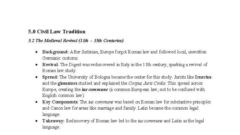 Civil Law vs. Common Law Traditions Summary (Course Code: 5.0) - Studocu