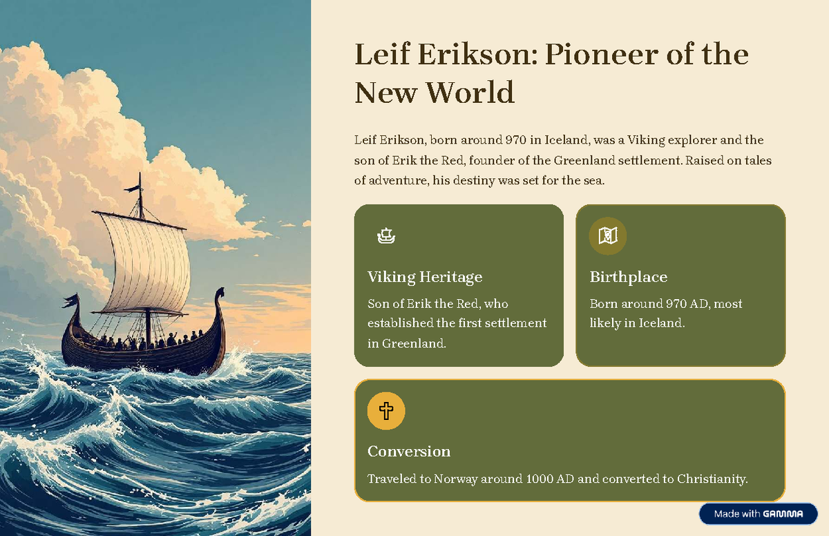 Leif Erikson: Viking Explorer and Pioneer of Vinland - Studocu