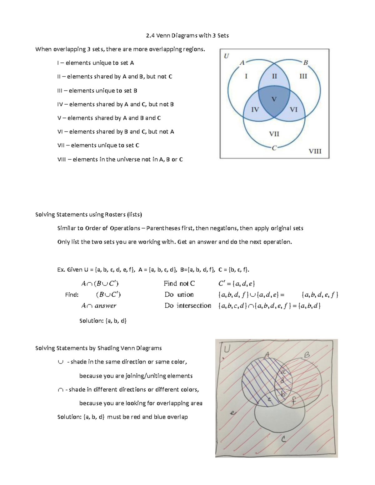 Venn Diagrams and Set Operations - Course Code: MATH101 Lecture Notes ...