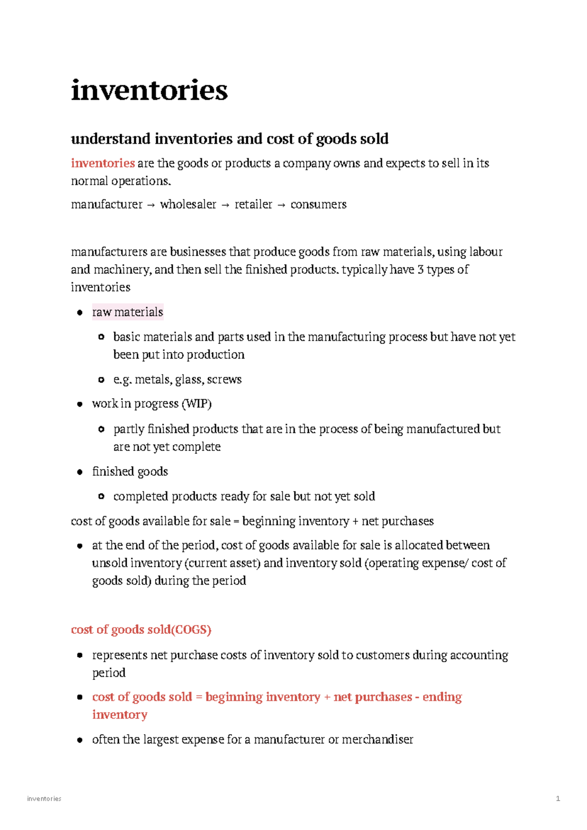 4- Inventories: Understanding COGS and Inventory Management Notes - Studocu