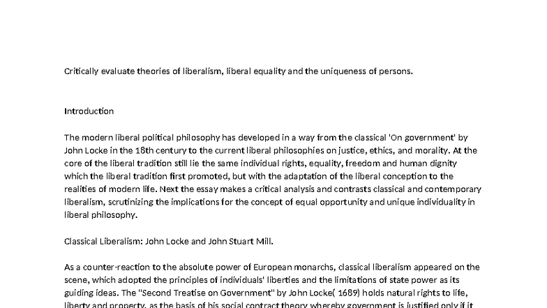 Critical Evaluation of Liberalism Theories: Classical vs. Contemporary ...