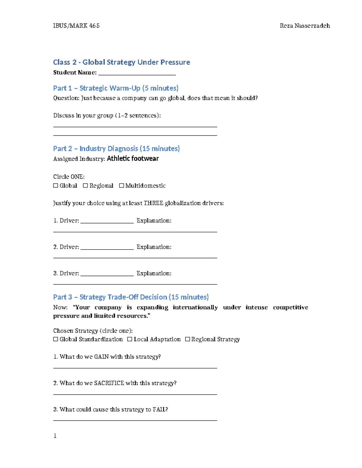 465 Global Strategy Under Pressure Worksheet - Class 2 - Studocu