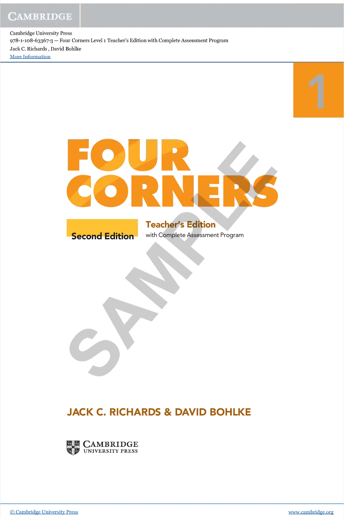 Four Corners Level 1 Teacher's Edition Sample Assessment Program - Studocu