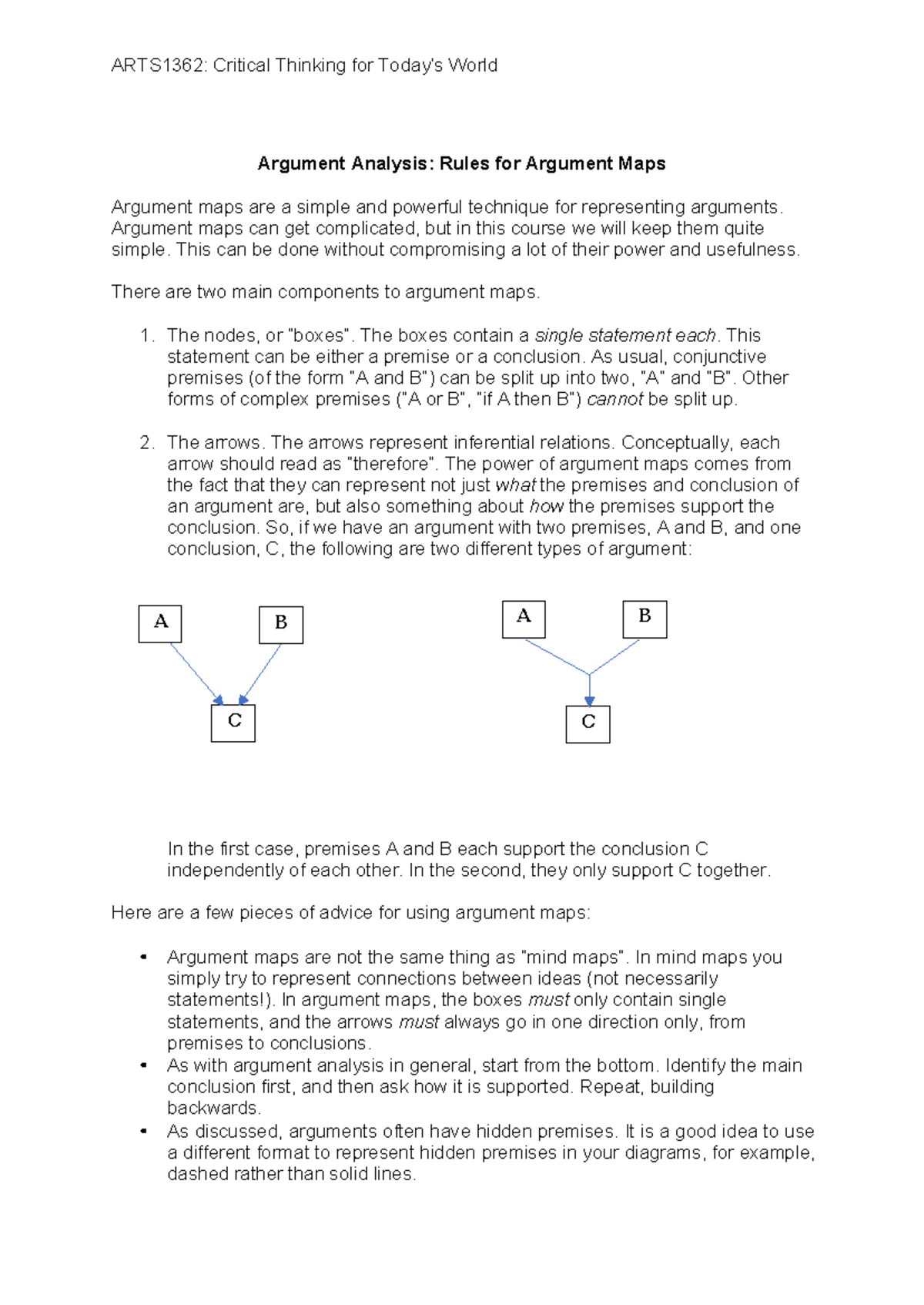 ARTS13 62: Rules for Argument Maps in Critical Thinking - Studocu