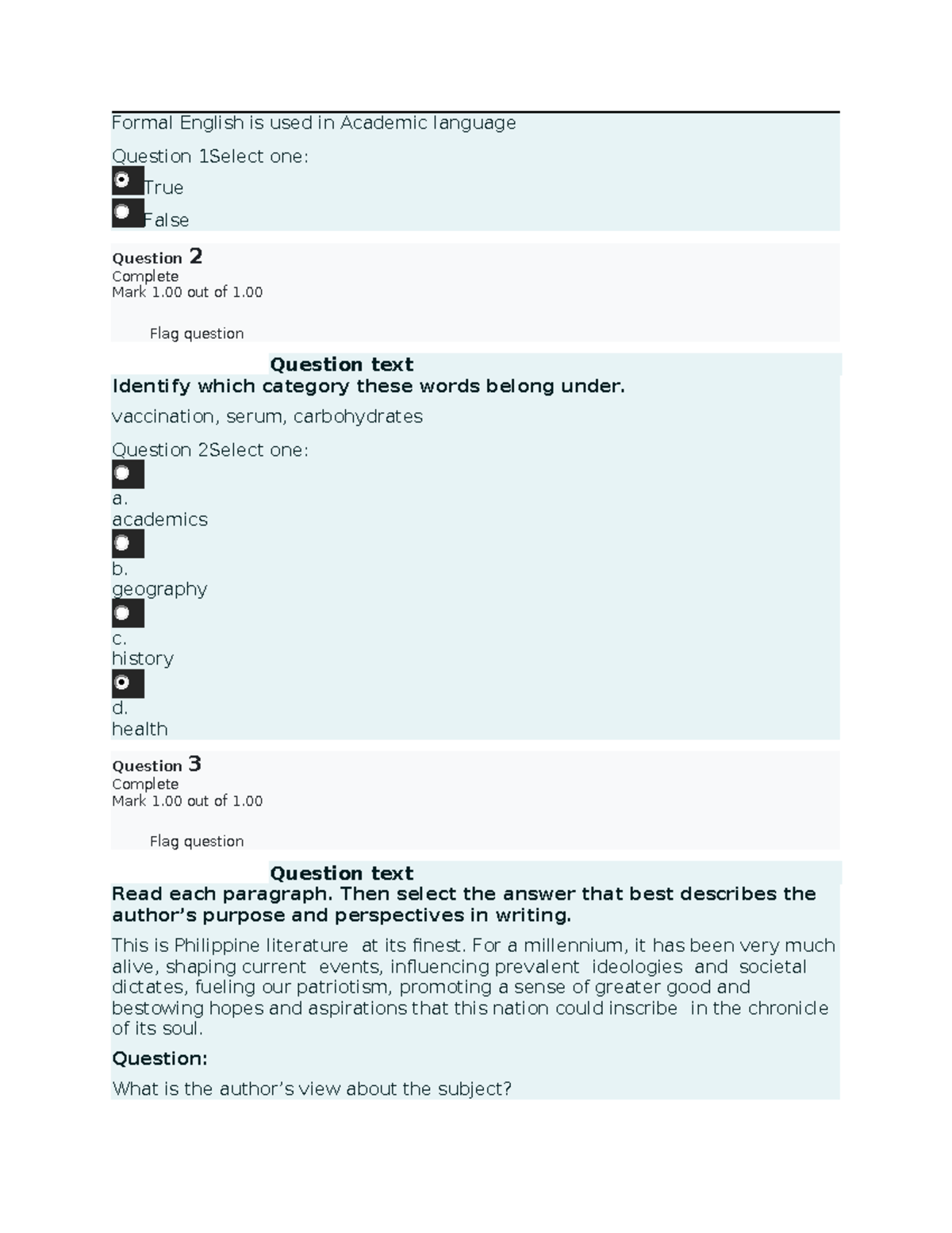 EAPP Q1 Quiz: Formal English and Argumentative Structures - Studocu