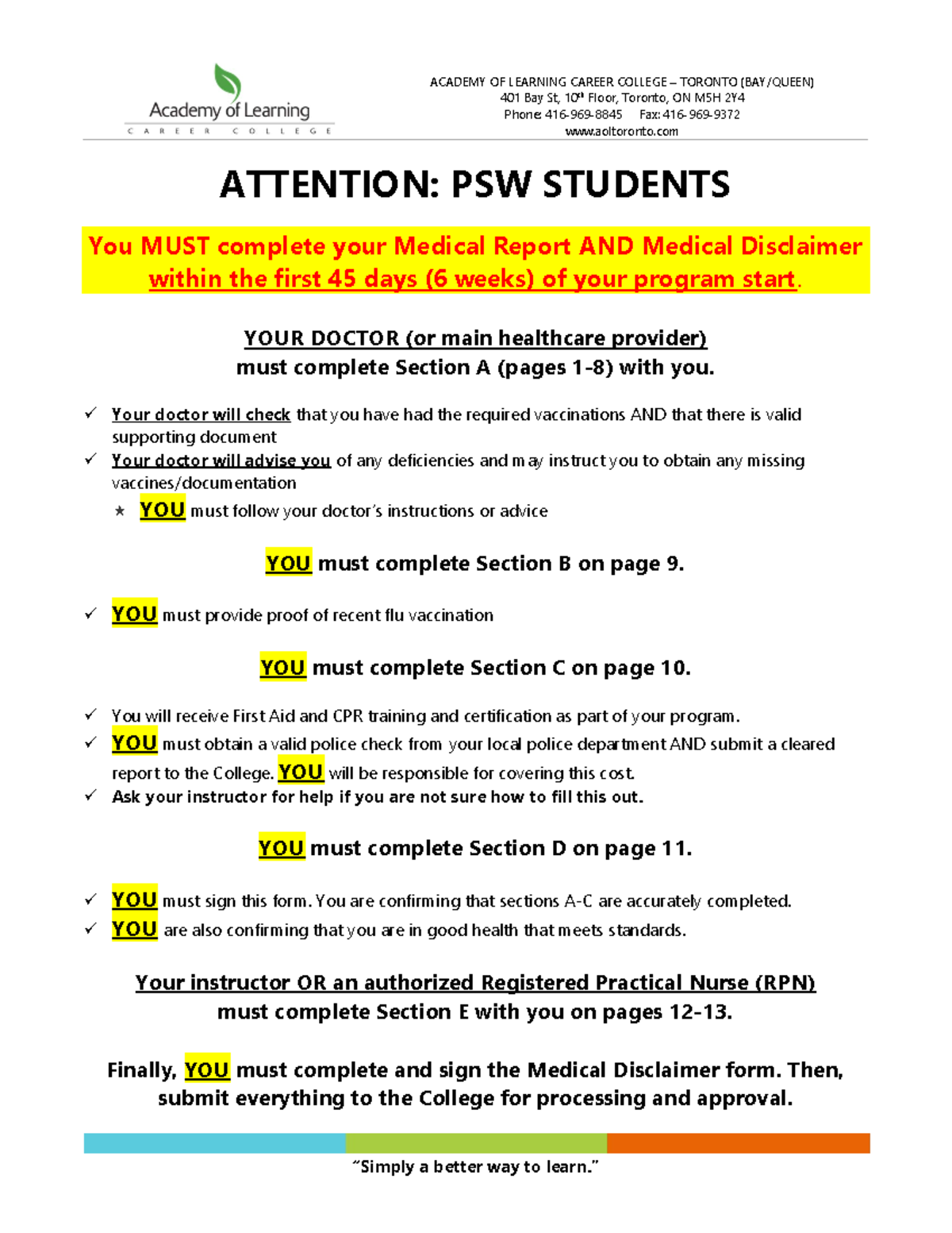 PSW 101 - Medical Report Guidelines & Disclaimer for Students - Studocu