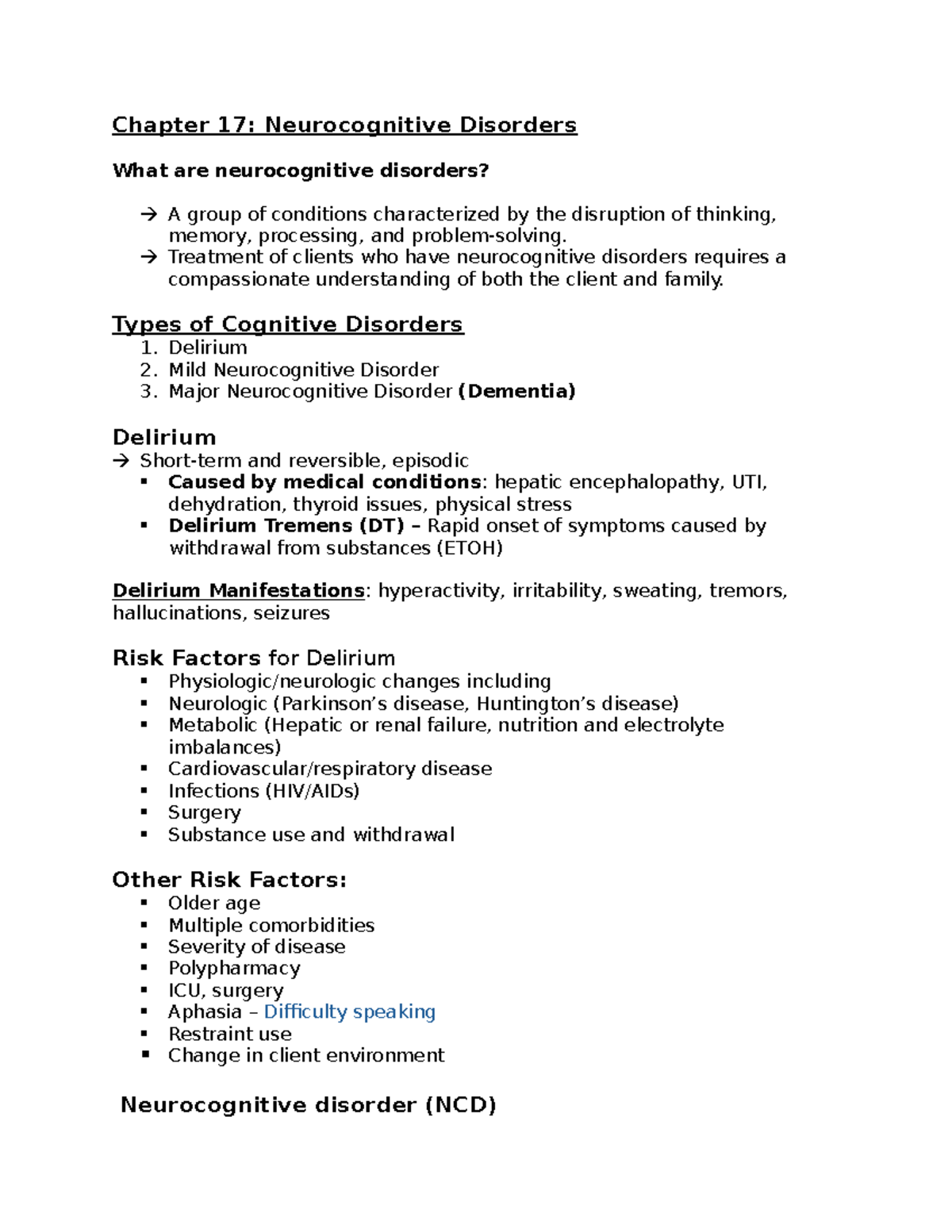Neurocognitive Disorder - Chapter 17: Neurocognitive Disorders What are ...