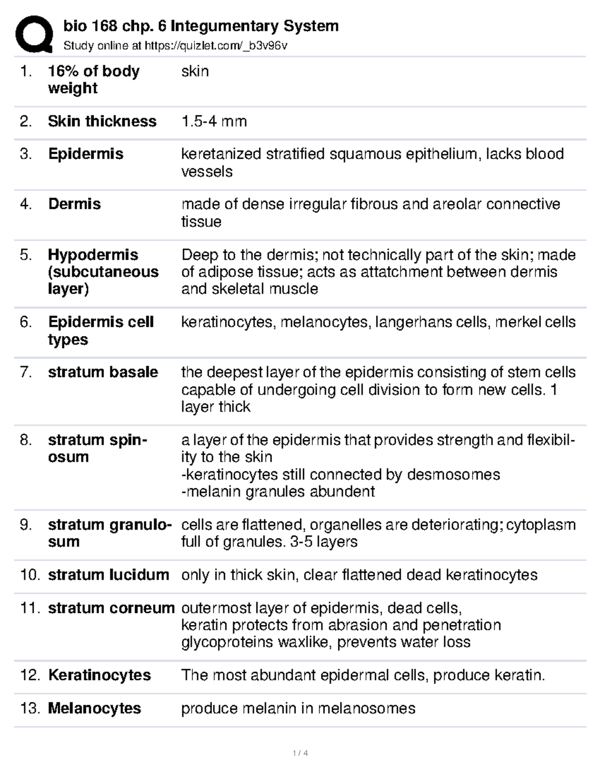 A&P Integumentary System Flashcards - Study online at quizlet/_b3v96v ...