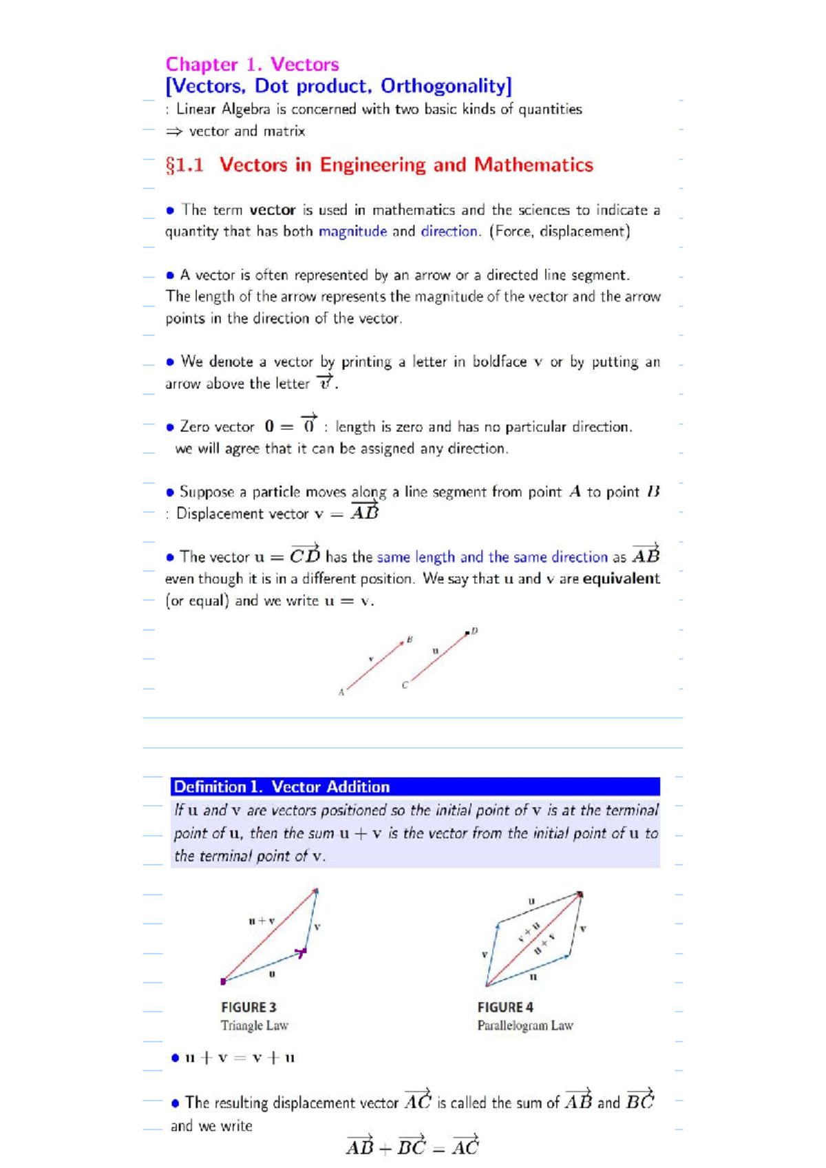 Chapter 1: Vectors and Dot Product in Linear Algebra (MATH 101) - Studocu
