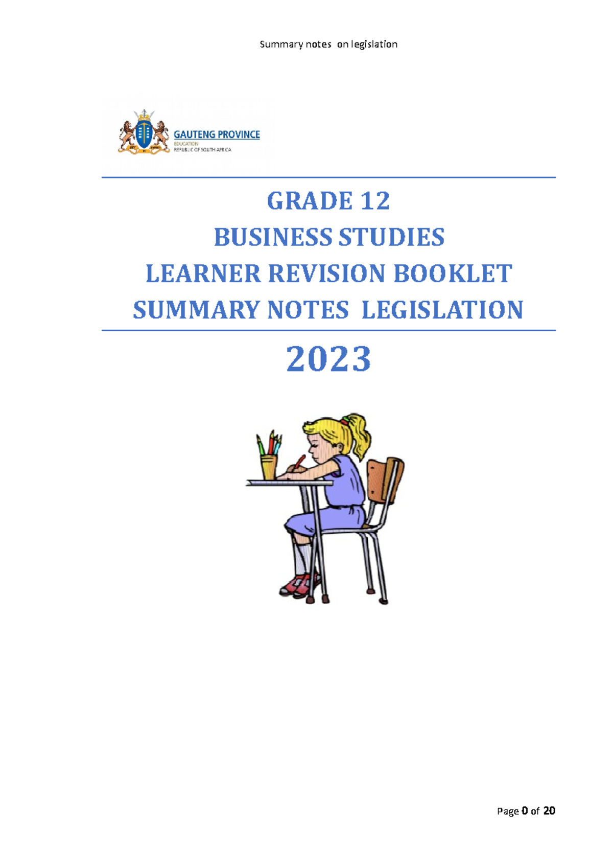 Summary of Legislation Acts for Business Studies (Grade 12) - Studocu