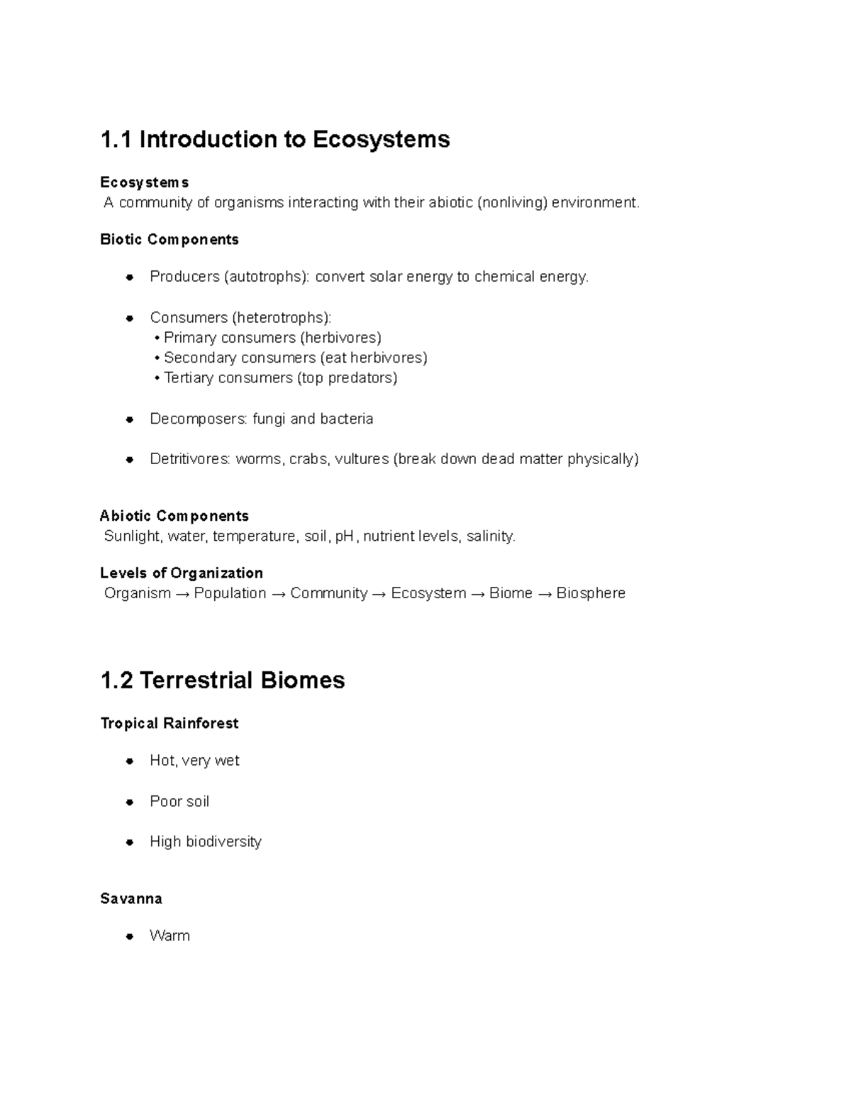 APES Unit 1: Introduction to Ecosystems and Biomes Notes - Studocu