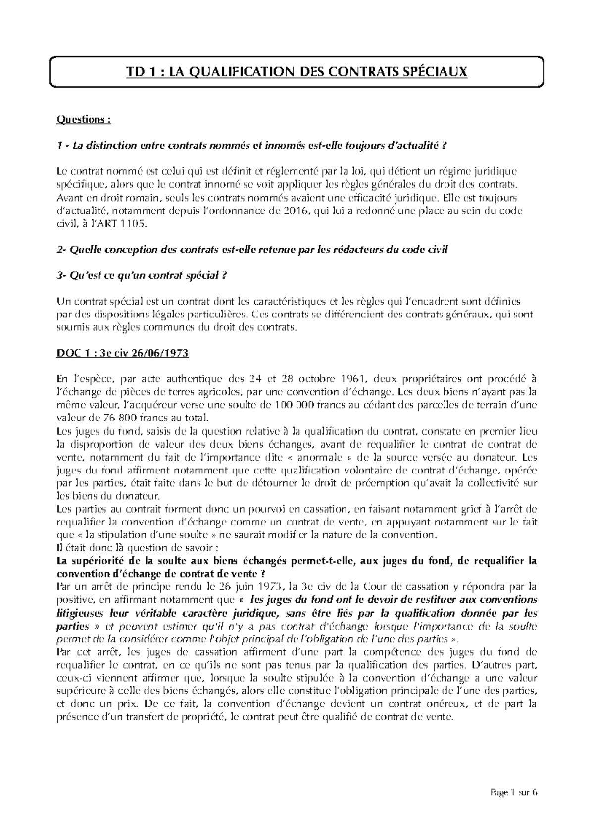 TD Contrats spéciaux : Analyse de la qualification des contrats - Studocu